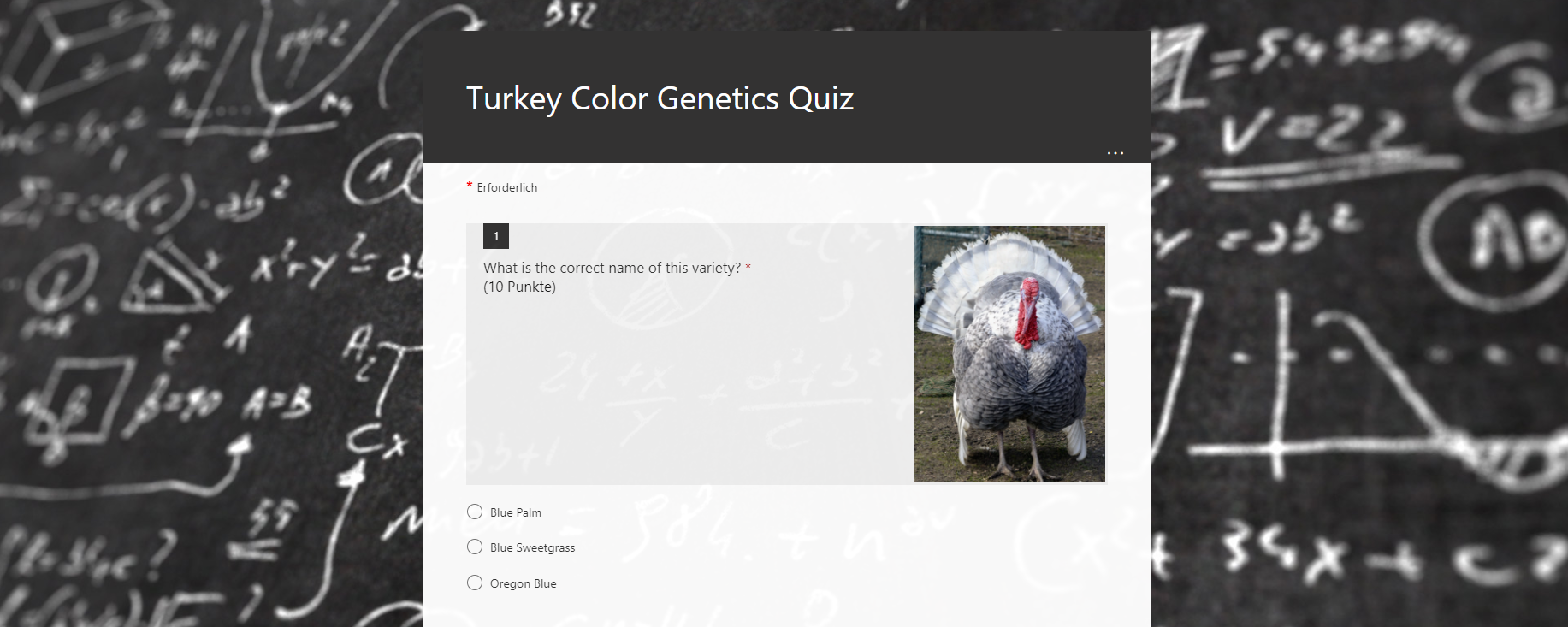TURKEY QUIZ – TURKEY COLOR GENETICS
